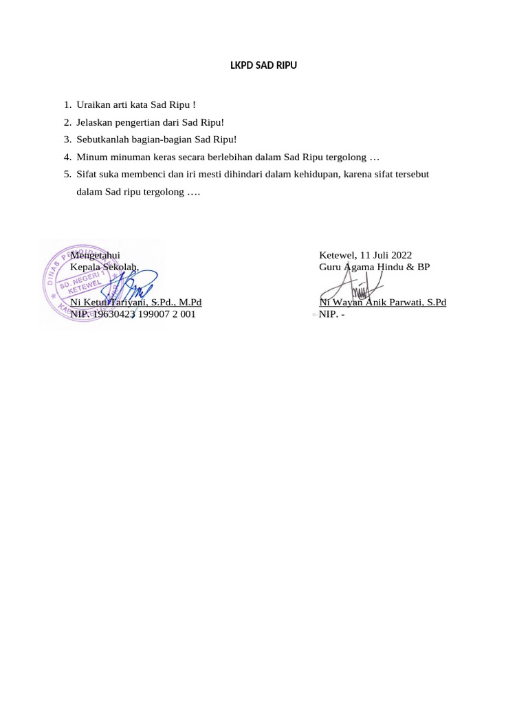 Pemahaman dan Praktik Sad Ripu | PDF