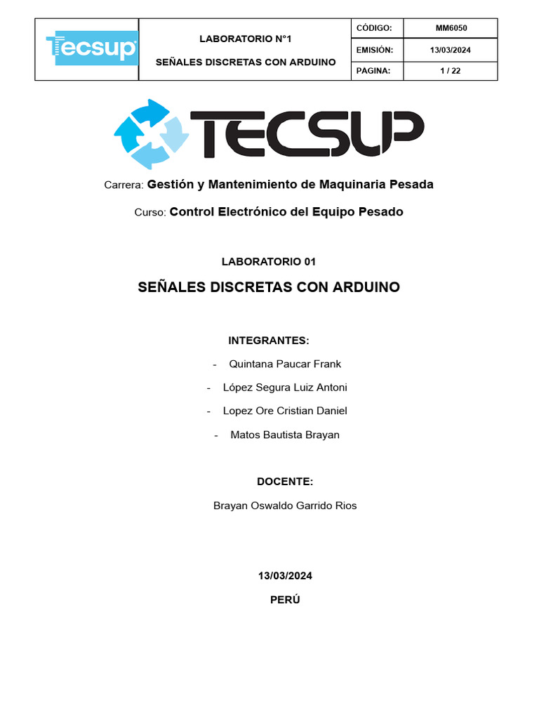 Lab 1 Señales Discretas Con Arduino - Grupo 4 | PDF | Diodo emisor de luz | Arduino