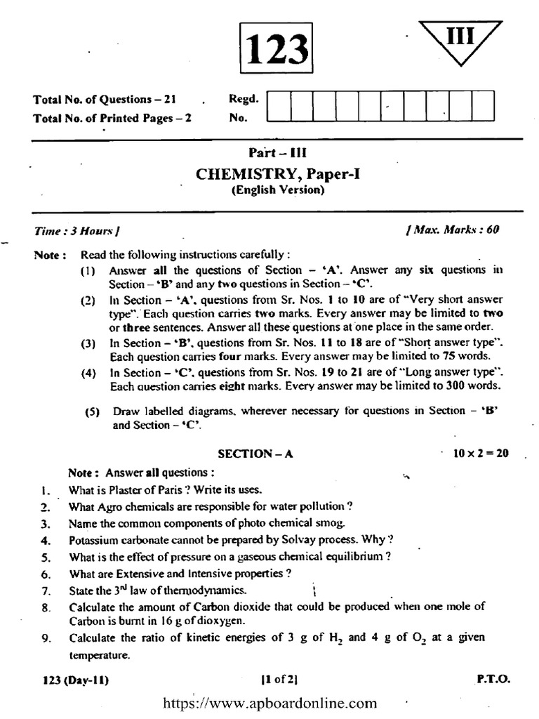 Ap Inter 1 Year Chemistry English Version p1 123 2019 | PDF