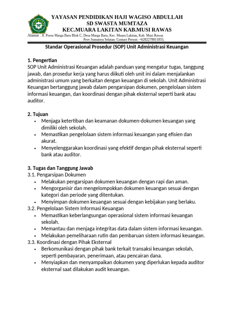 Sop Unit Administrasi Keuangan1 | PDF