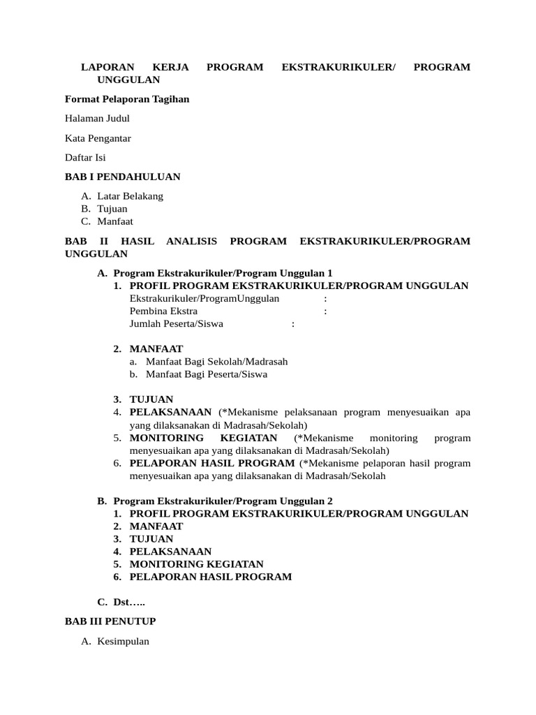 Laporan Program Ekstrakurikuler | PDF