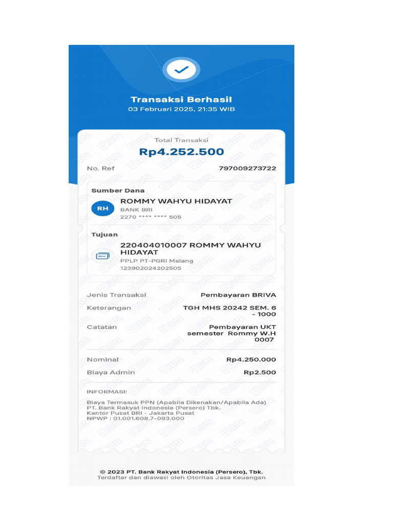 Pembayaran Ukt Sem 6 | PDF