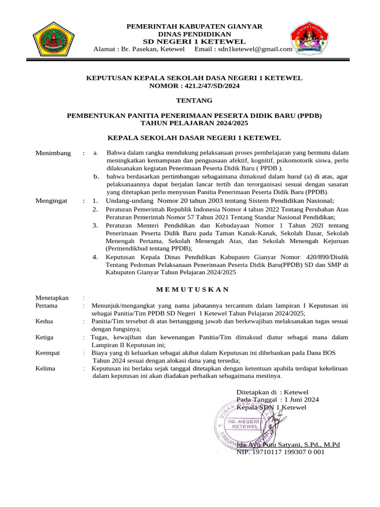 SK Panitia PPDB 2024 | PDF