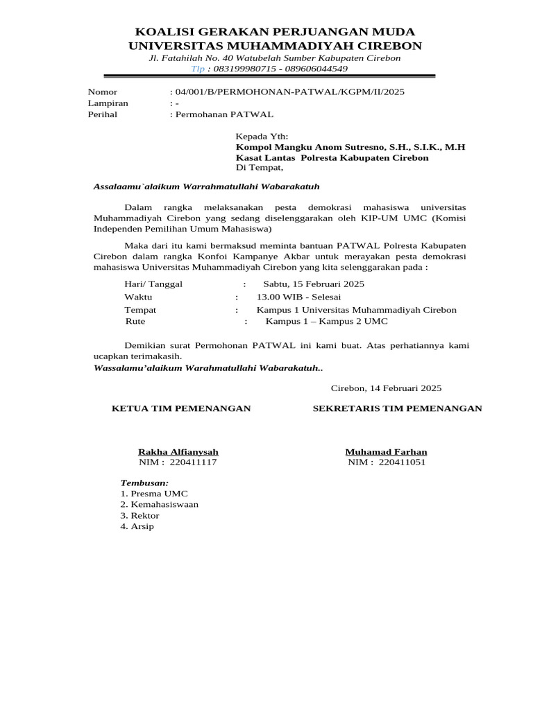 Permohonan PATWAL Kampanye UMC 2025 | PDF