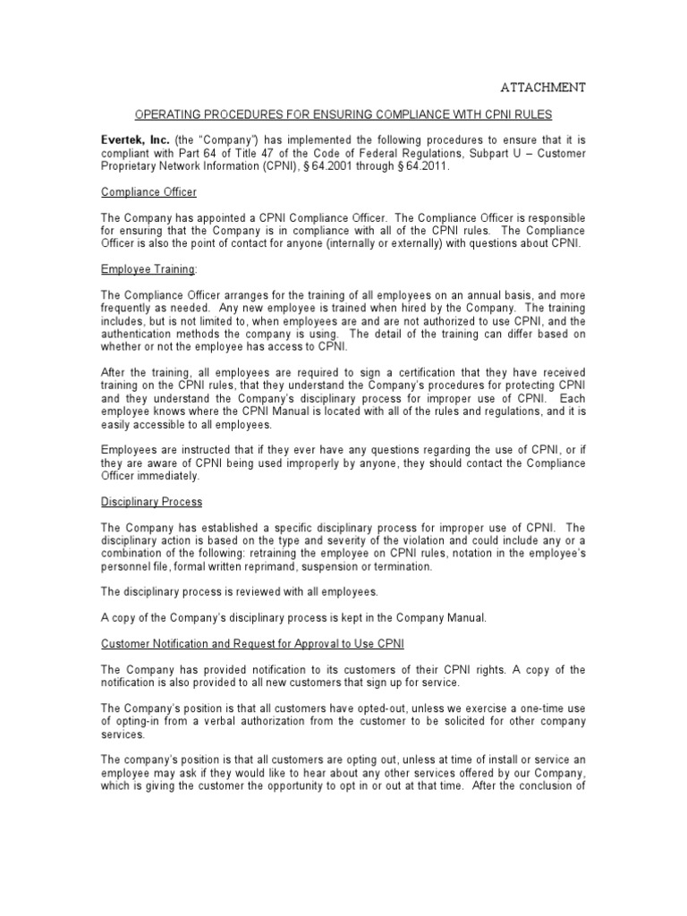 Evertek CPNI Certification 2011 | PDF | Regulatory Compliance | United ...