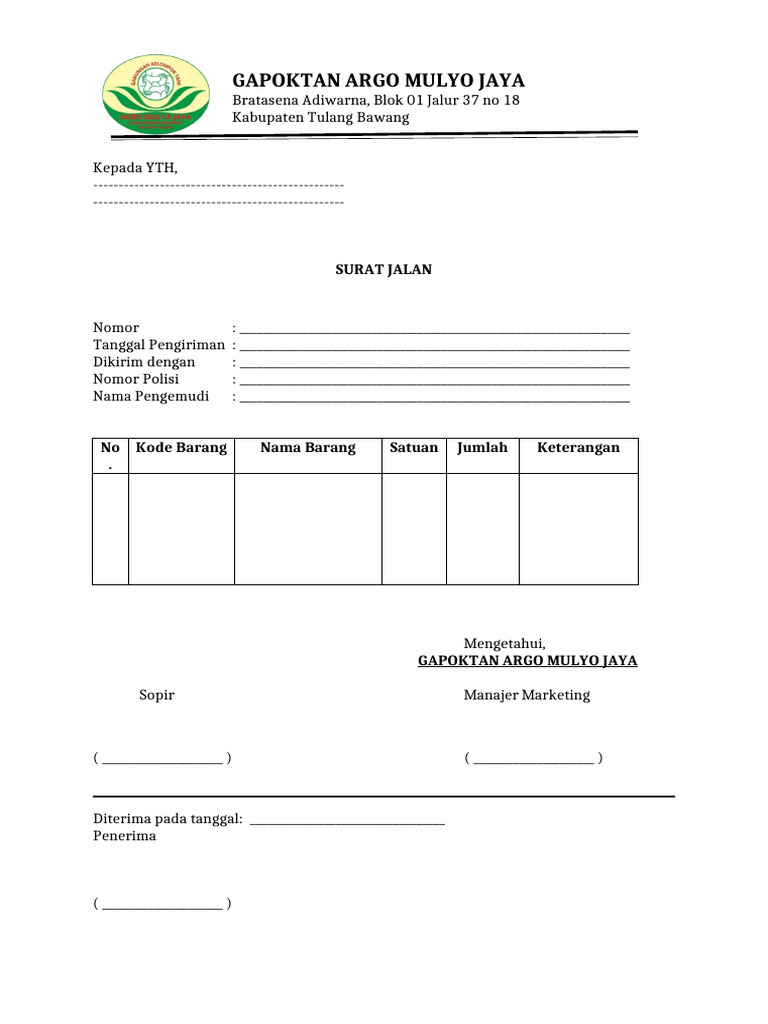 Surat Jalan Barang | PDF