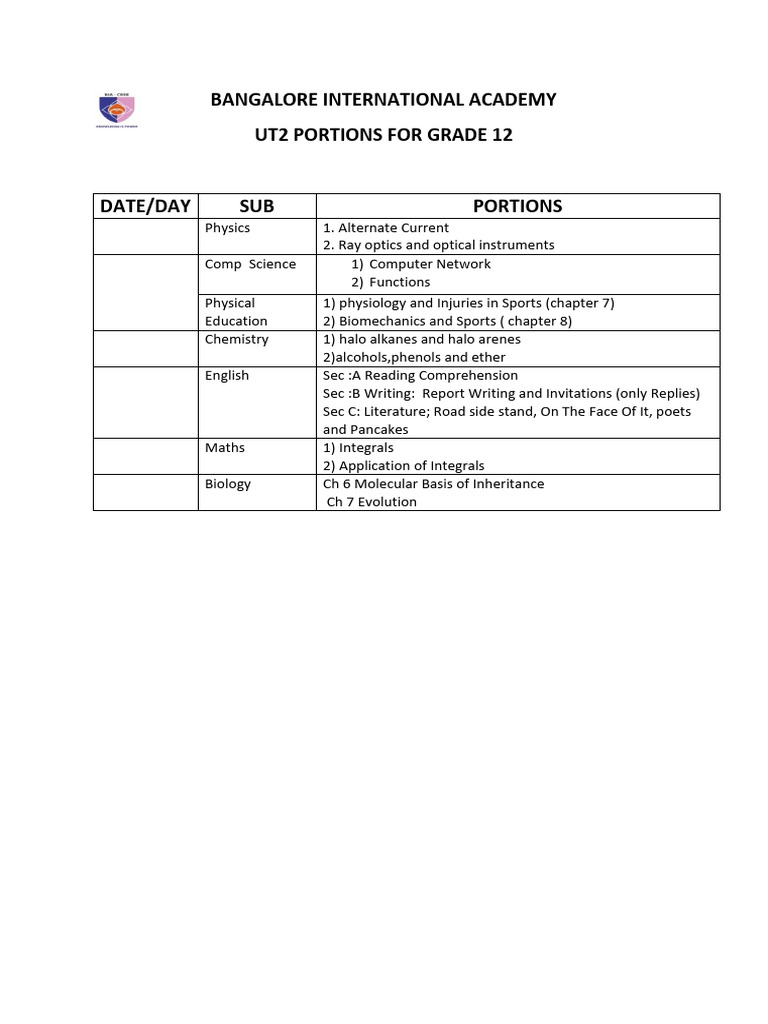UT2 Portions For Grade 12pdf | PDF
