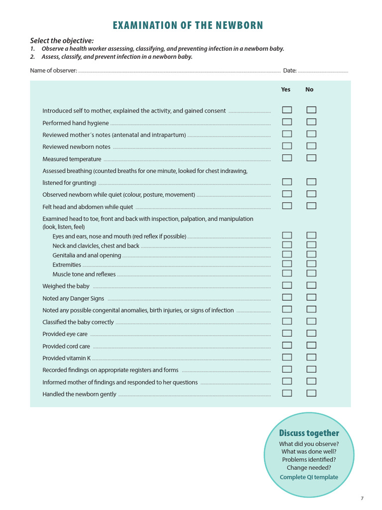 Newborn Examination Checklist Guide | PDF | Medical Specialties ...