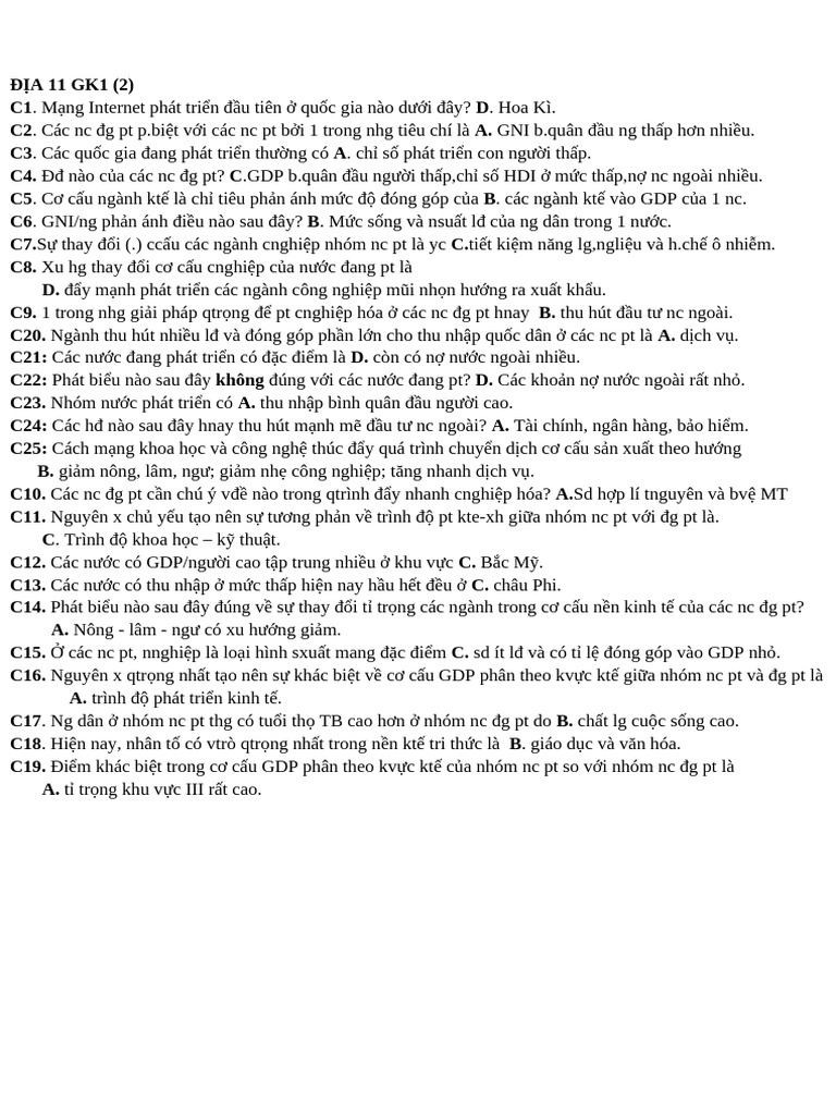 ĐỊA 11 GK1 (2) | PDF