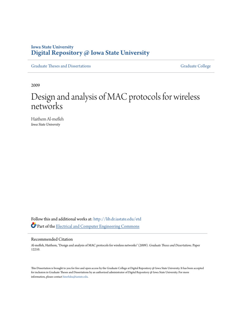 Design And Analysis Of Mac Protocols For Wireless Networks Pdf