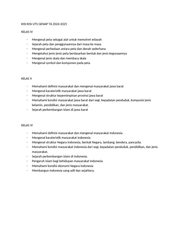 Kisi-Kisi Geografi 4-6 UTS Genap 2025 | PDF