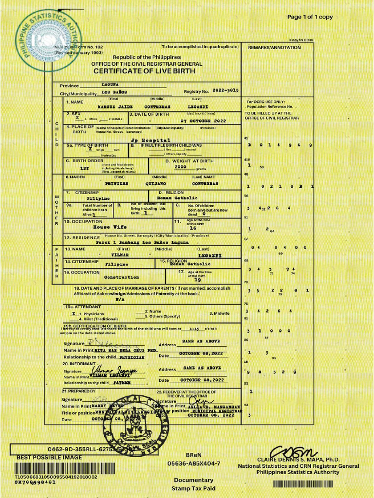 Marcuz Jaide Contreras Legaspi Psa Soft | PDF