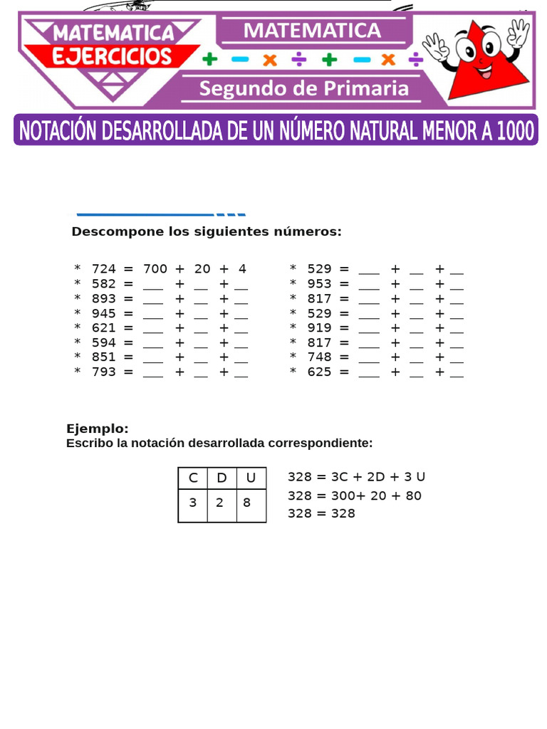 Notacion Desarrollada de Un Numero Natural Menor A 1000 para Segundo Grado de Primaria | PDF