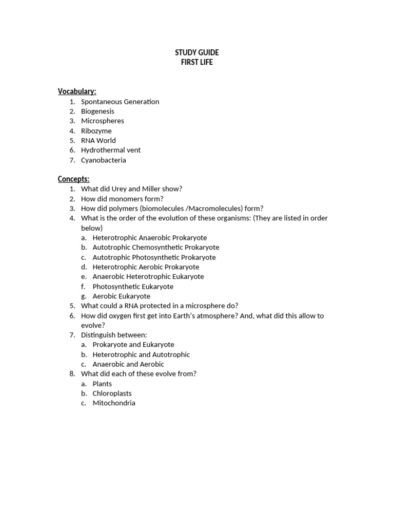 Origins of Life Study Guide | PDF