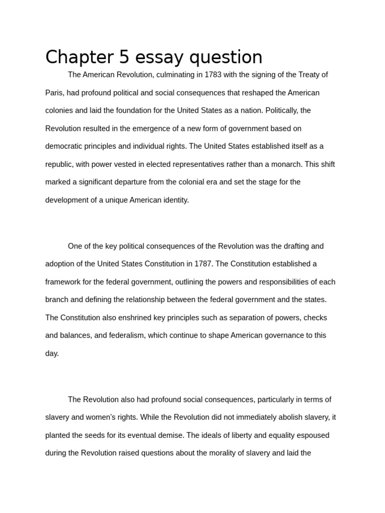 Chapter 5 Essay Question | PDF | The United States | American Revolution