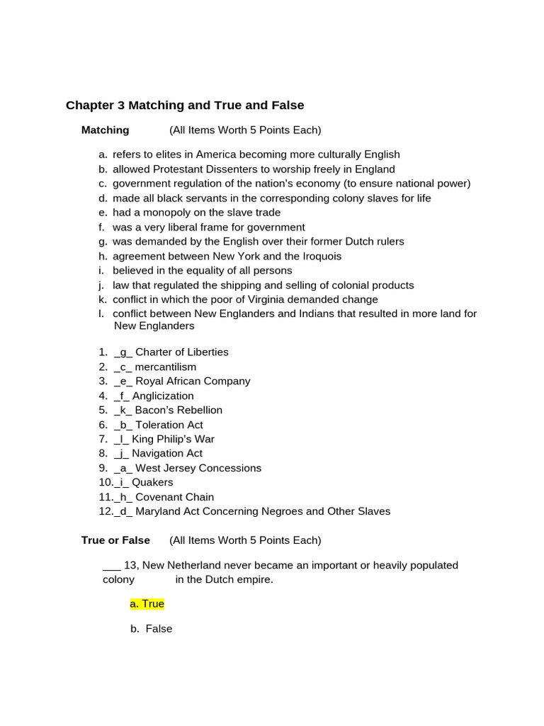 Chapter 3 Matching and True and False | PDF