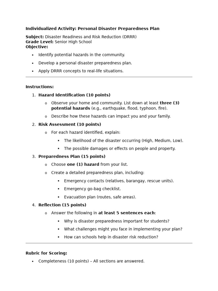 Individualized Activity in DRRR | PDF