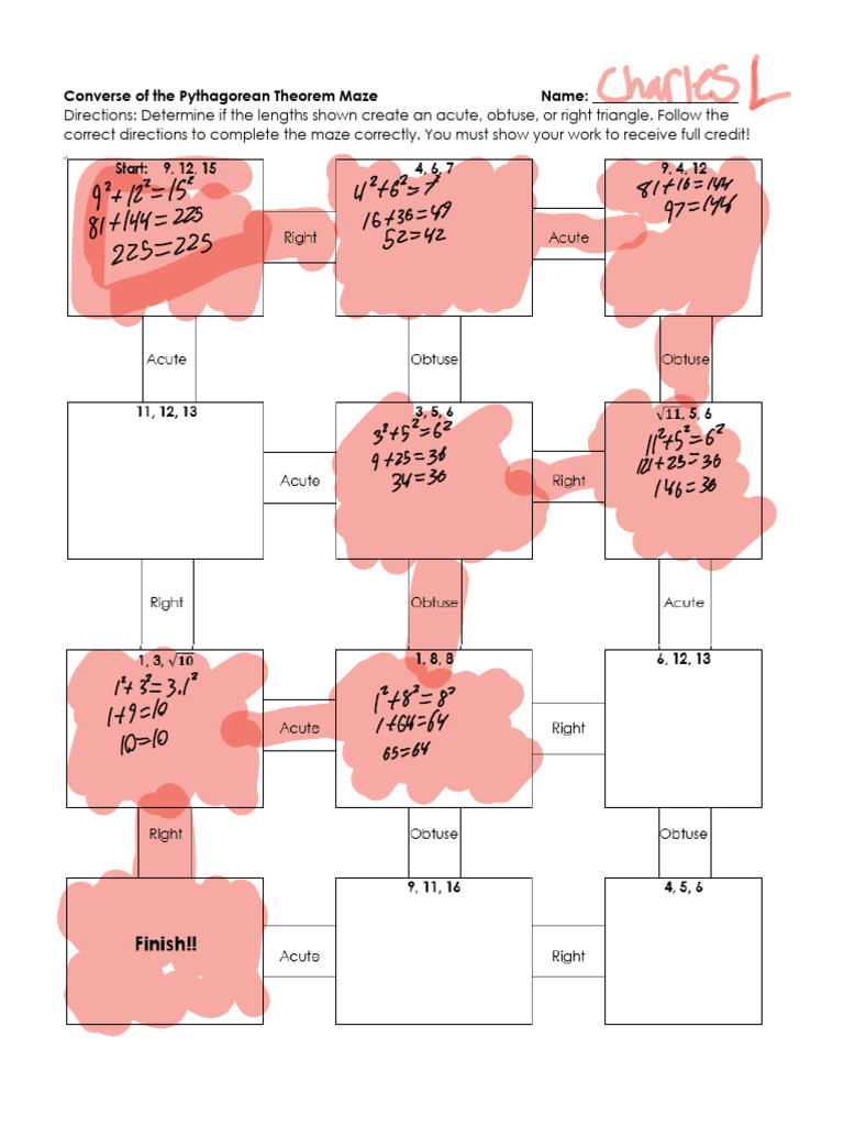Pythagorean Theorem Maze | PDF