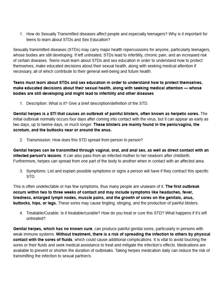 Understanding STDs in Teenagers | PDF | Sexually Transmitted Infection ...