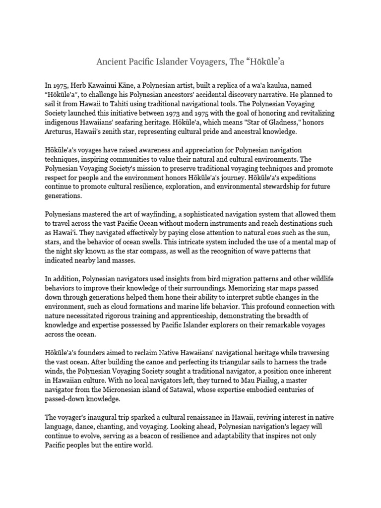 Ancient Pacific Islanders Voyagers ESSAY, 05-13-24 | PDF | Polynesia