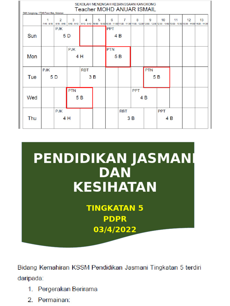 Bahan Pdpr Pjk t5 | PDF
