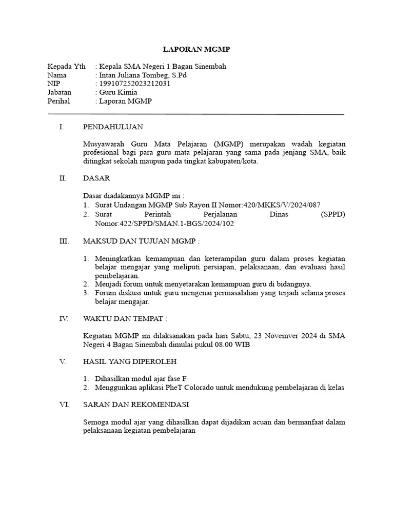 Laporan MGMP | PDF