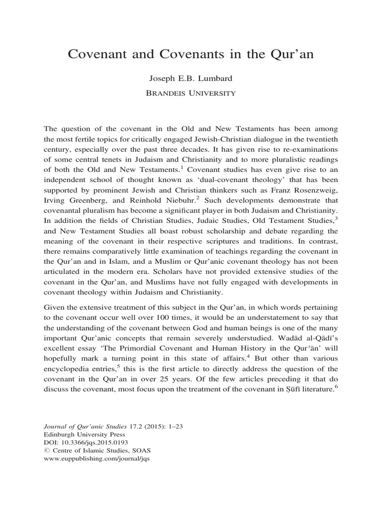 Joseph Lumbard Quran and Covenant | PDF | Prophets And Messengers In ...