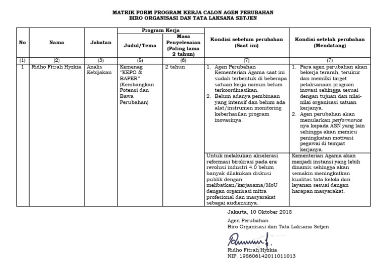Form Calon Agen Perubahan-Ridho | PDF