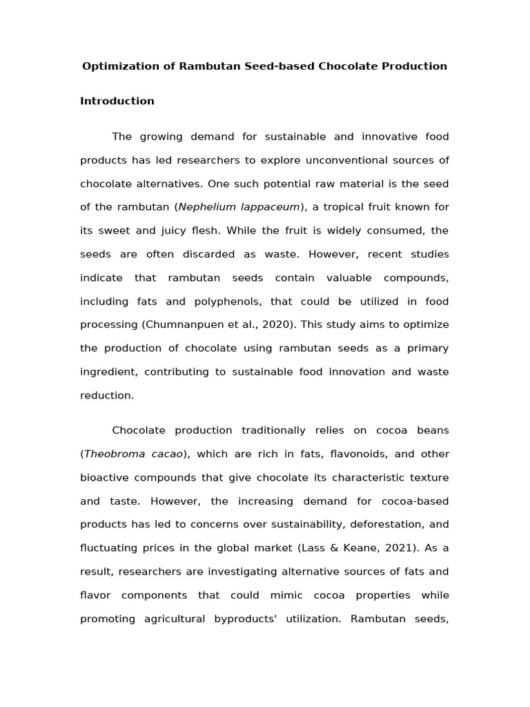 Optimizing Rambutan Seed Chocolate Production | PDF | Chocolate | Cocoa ...