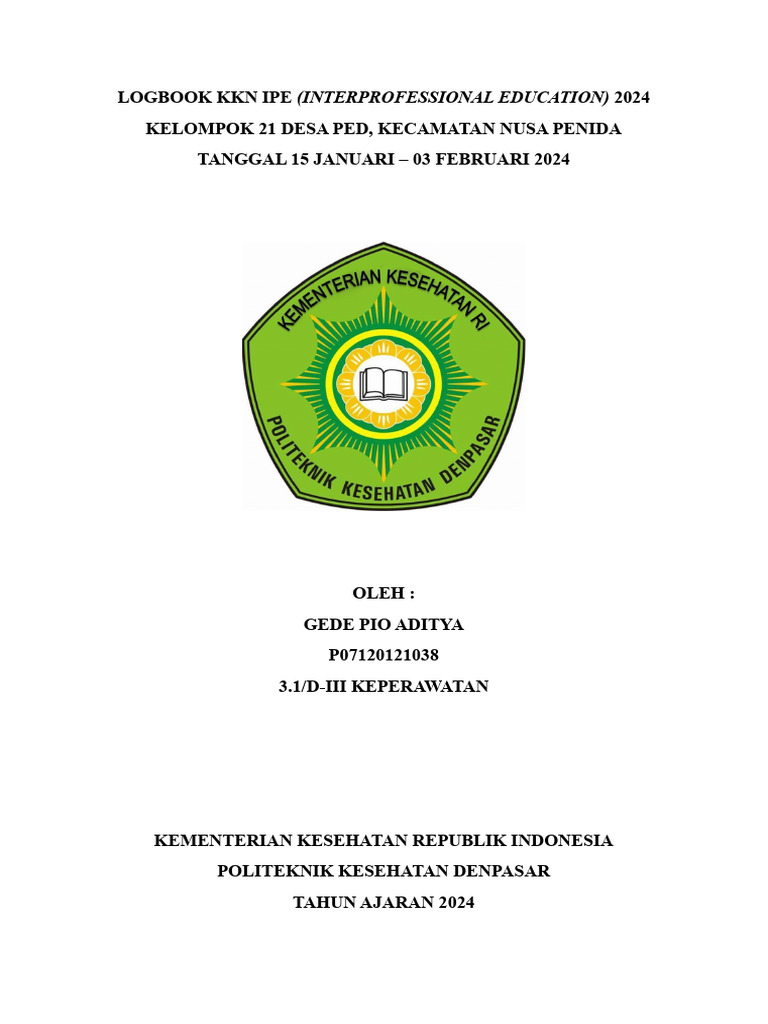 d3 JKP - Gede Pio Aditya - Logbook KKN Ipe 2024 | PDF