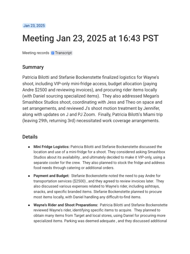 Meeting Started 2025-01-23 16 - 43 PST - Notes by Gemini | PDF