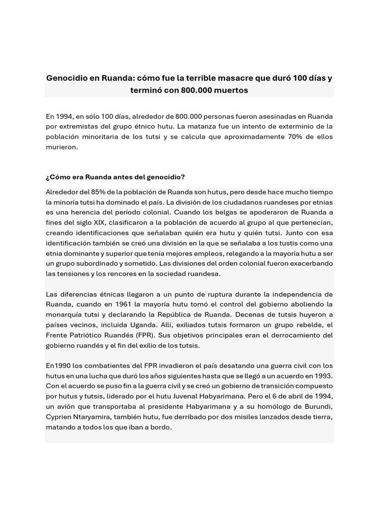 Masacre Ruanda 1994 | PDF | Ruanda | Genocidio de Ruanda