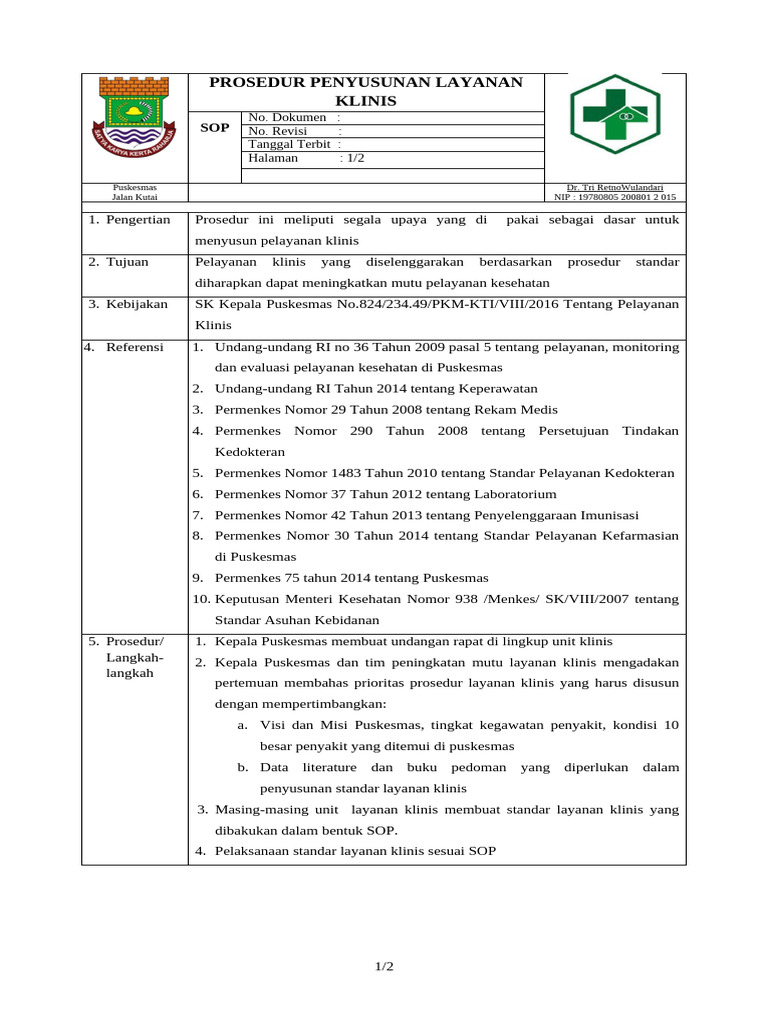 SOP Layanan Klinis Puskesmas | PDF