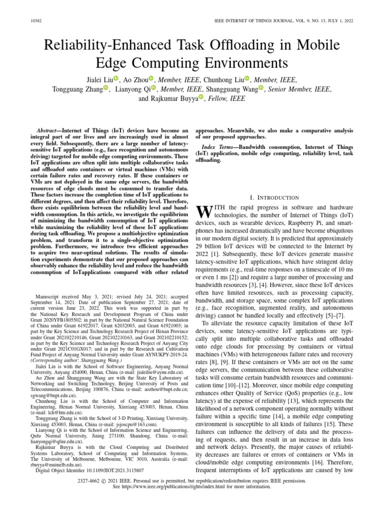 Reliability-Enhanced Task Offloading in Mobile Edge Computing Environments | PDF | Internet Of ...