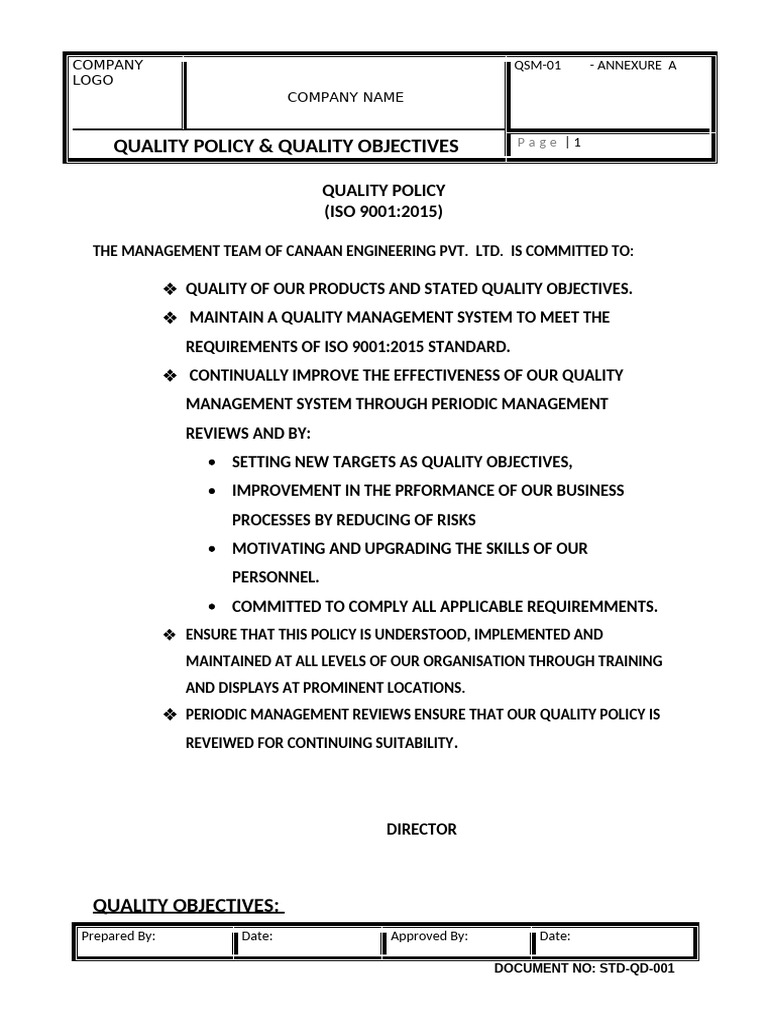 STD-QD-001 QMS POLICY | PDF | Quality Management System | Business