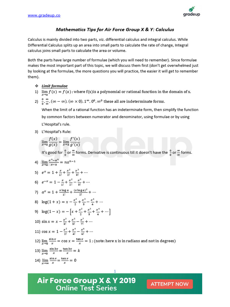 Calculus Tips for Air Force Exams | PDF | Derivative | Calculus