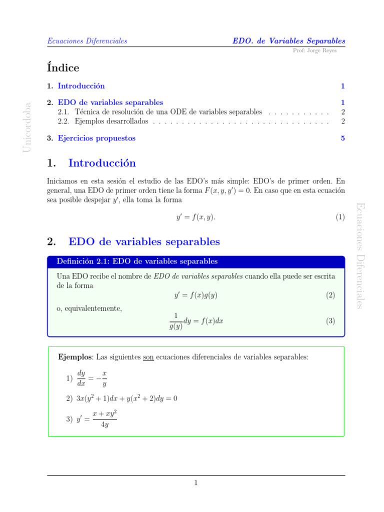 EDO's Separables | PDF | Ecuaciones | Ecuaciones diferenciales