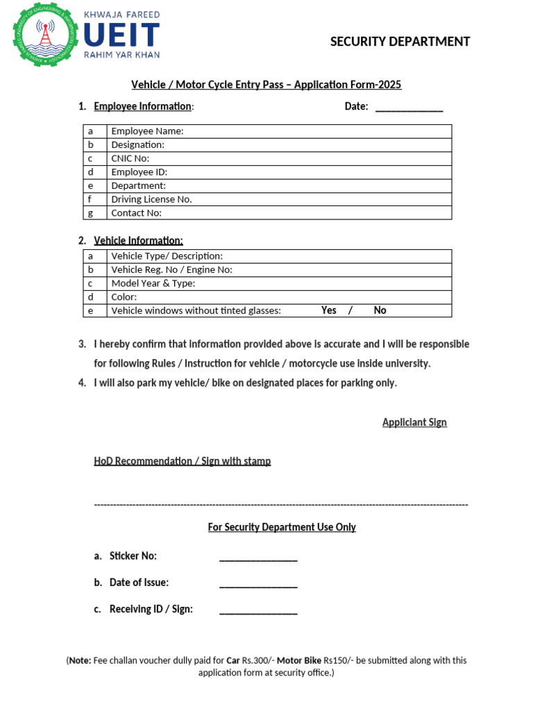 Vehicle Application Form - 2025 | PDF