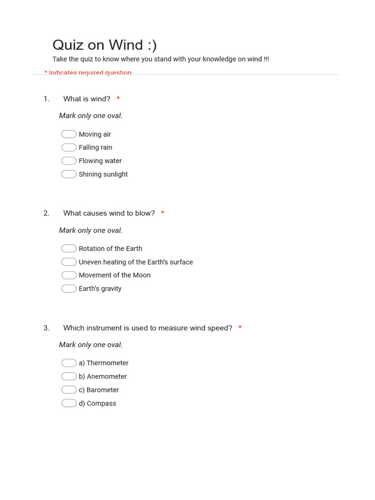 Wind Quiz - Google Forms | PDF