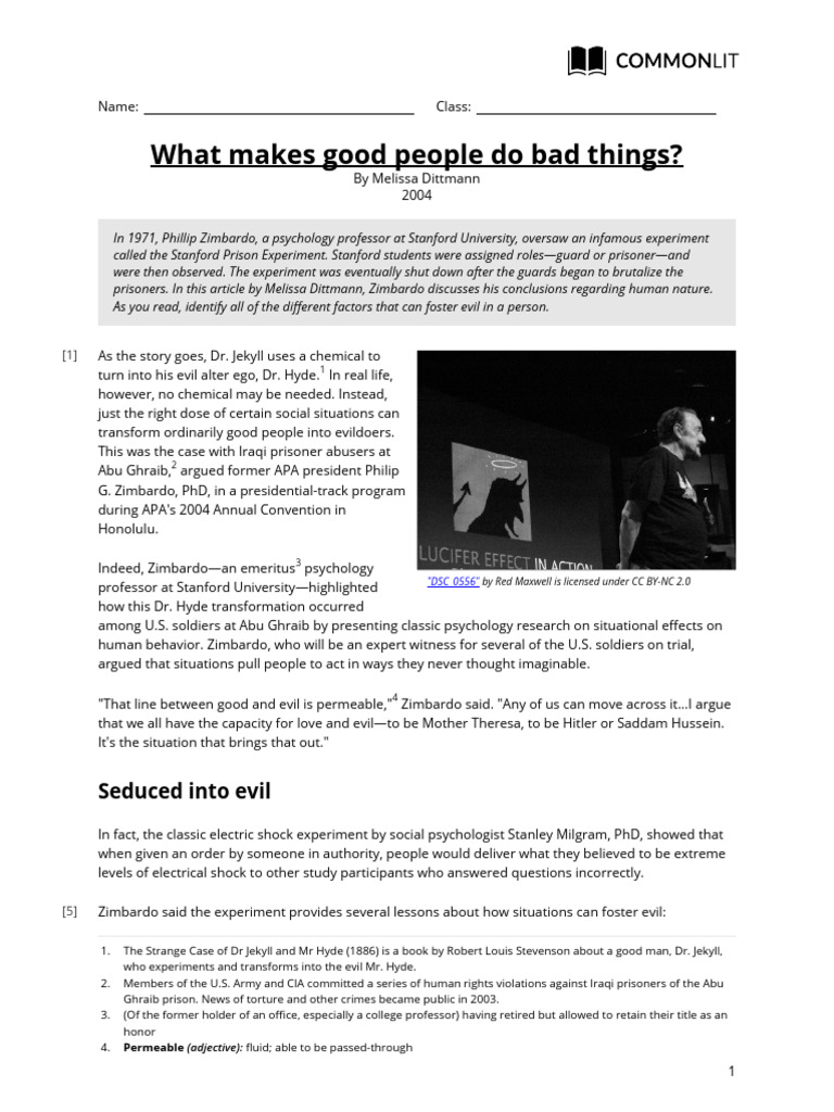 ELA III-IV April 13-14 What Makes Good People Do Bad Things | PDF ...