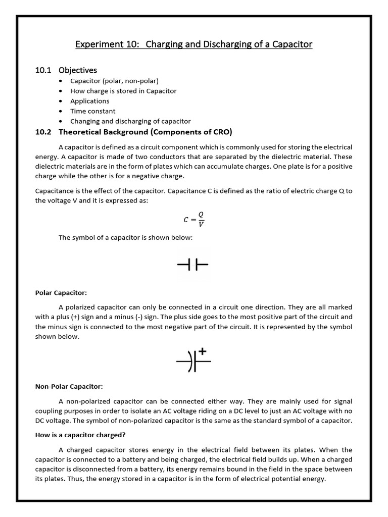 Experiment 10 | PDF | Capacitor | Electrical Network