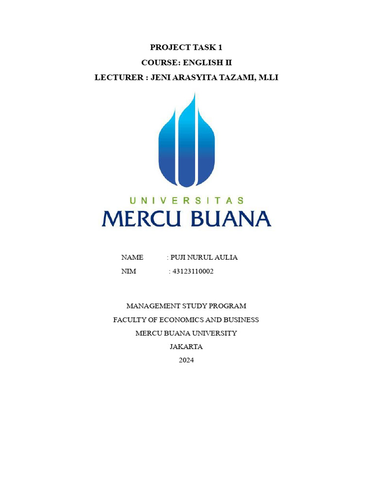 Project Task 1 English II - Puji Nurul Aulia 43123110002 | PDF
