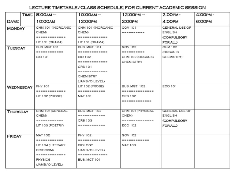 Lila Lecture Timetable Final | PDF