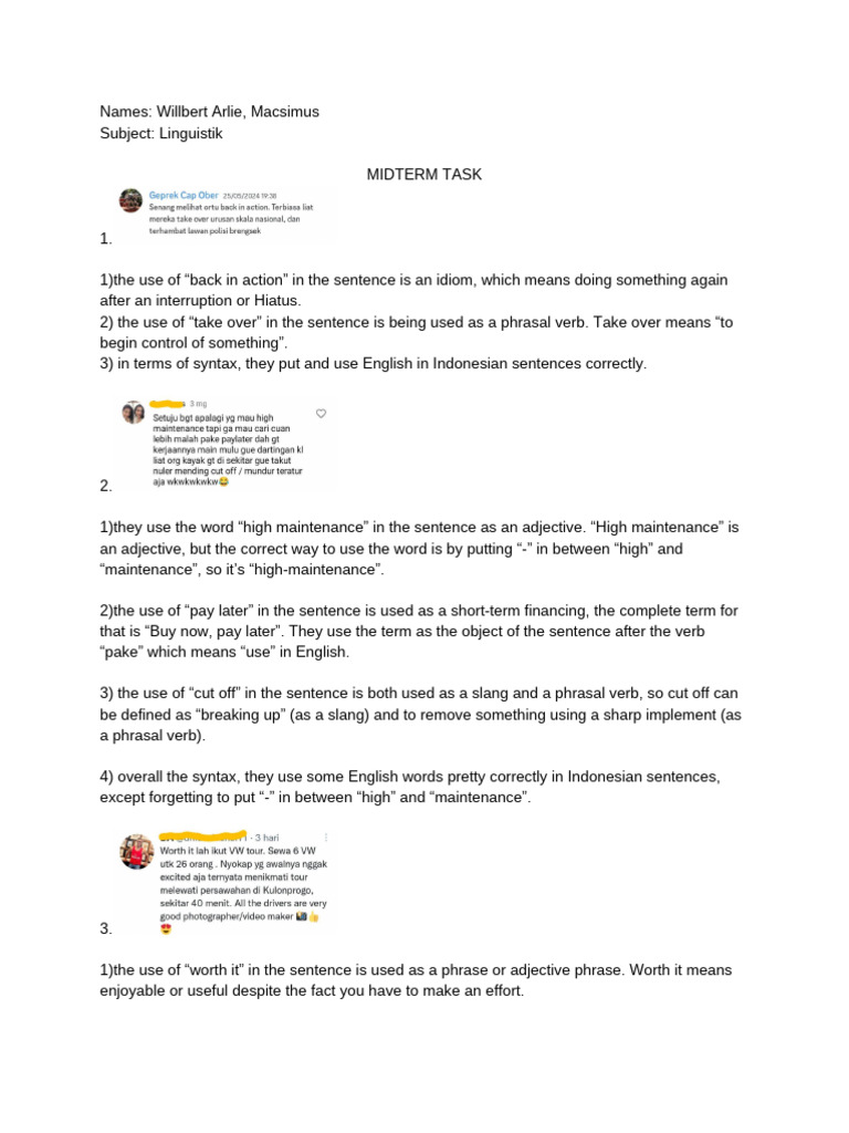 LINGUISTIC MIDTERM GROUP TASK | PDF