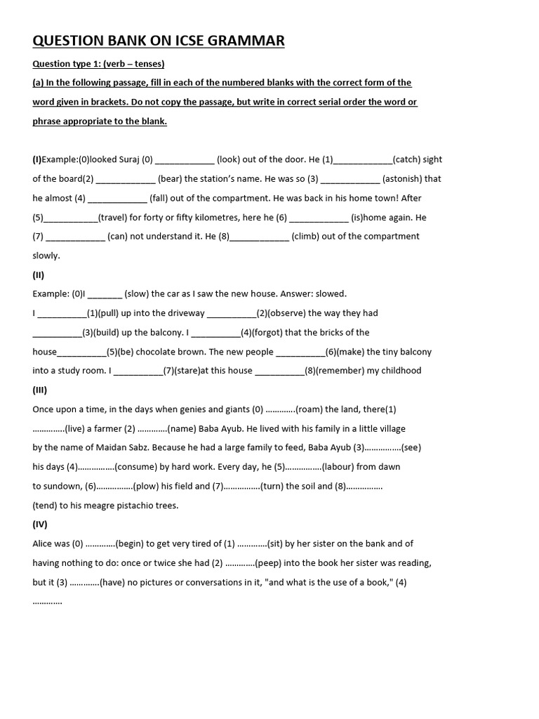 Icse Grammar Practice Questions | PDF