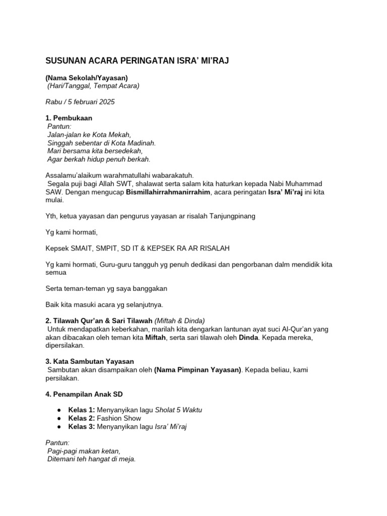 Susunan Acara Peringatan Isra' Mi'Raj | PDF