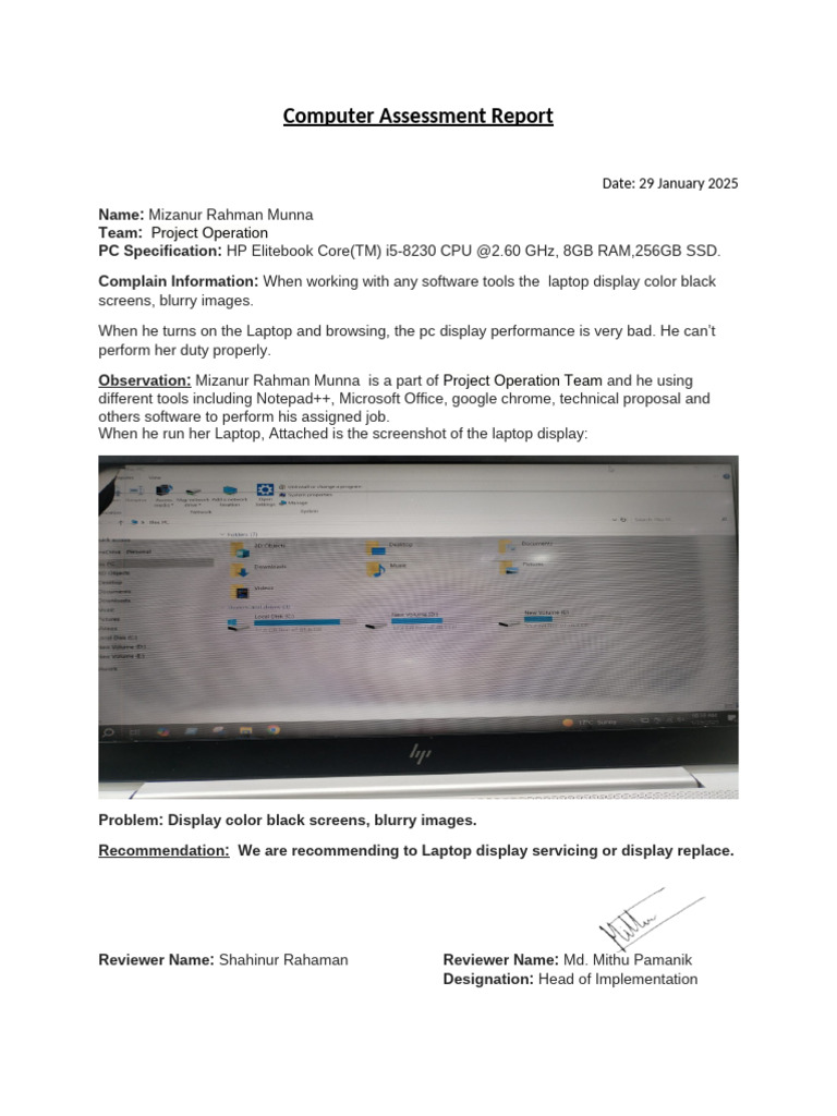 Computer Assessment Report of Mizanur Rahman Munna | PDF