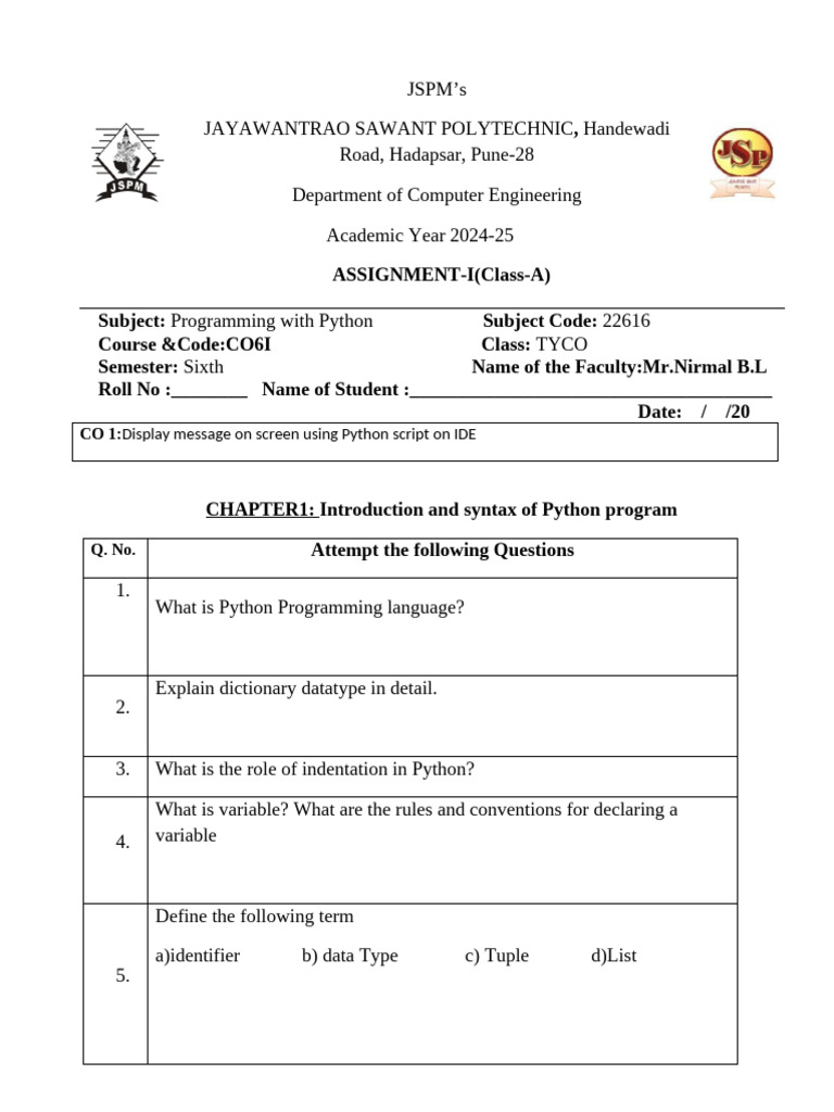 Python Programming Assignment 2024-25 | PDF