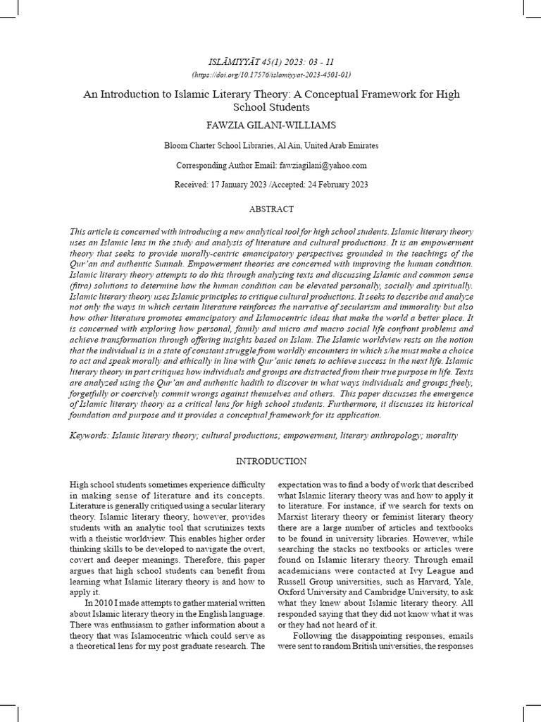 An Introduction To Islamic Literary Theory A Conceptual Framework For High | PDF | Prophets And ...