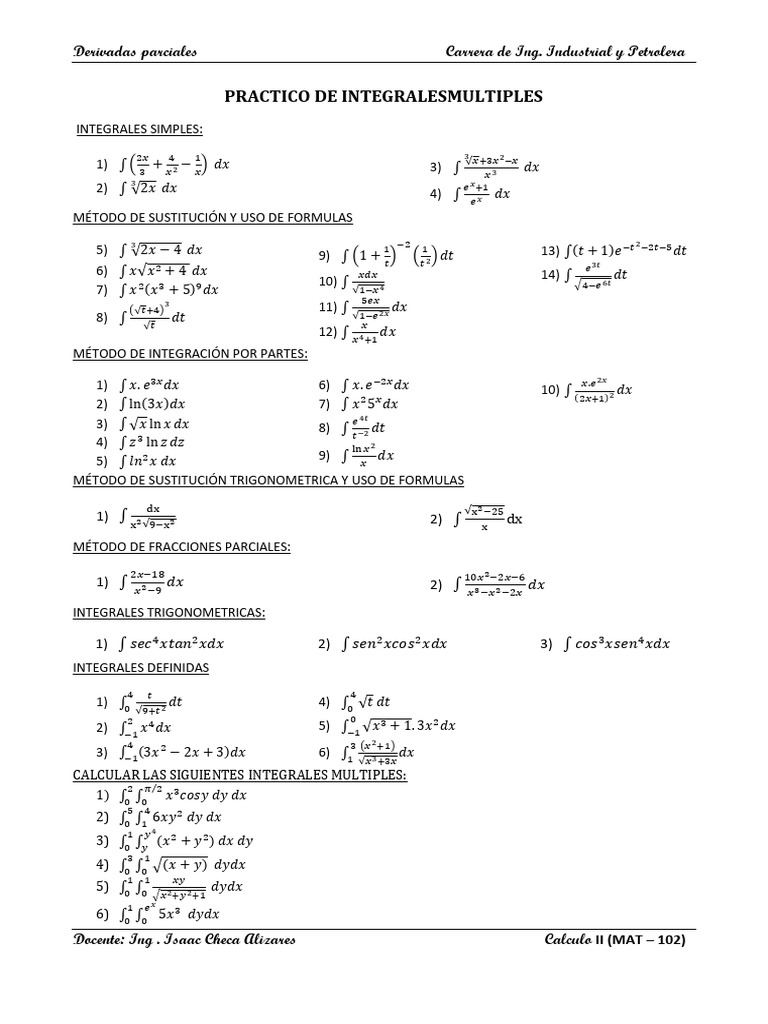 Practico de Integrales Calculo II Pertolera (1) | PDF | Integral ...